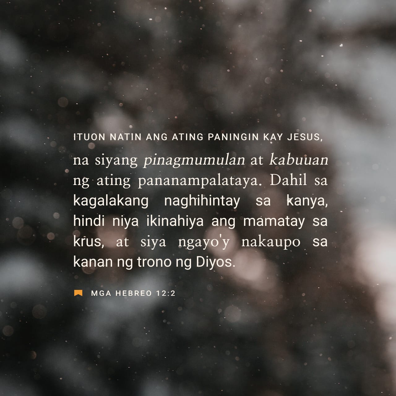 Mga Hebreo 12:1-12 Kaya't yamang nakukubkob tayo ng makapal na bilang ng mga saksi, itabi namang ...