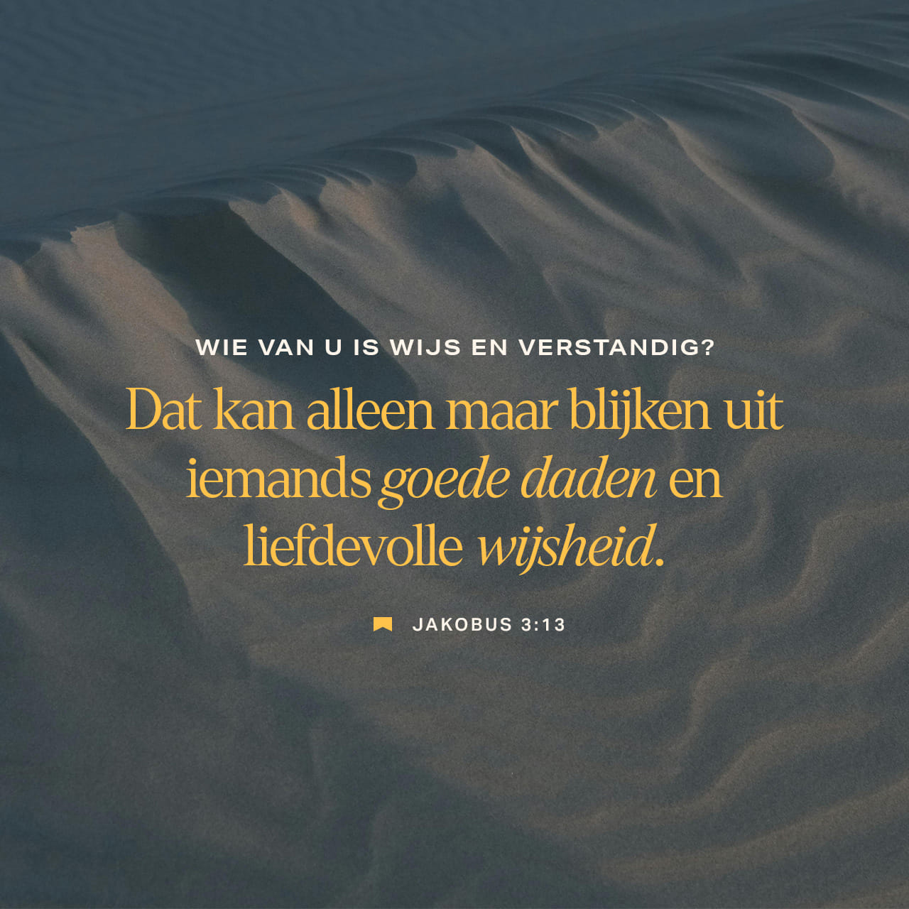 Jakobus 3:13 Wie is wijs en verstandig onder jullie? Laat hij door zijn goede levenswandel zijn ...