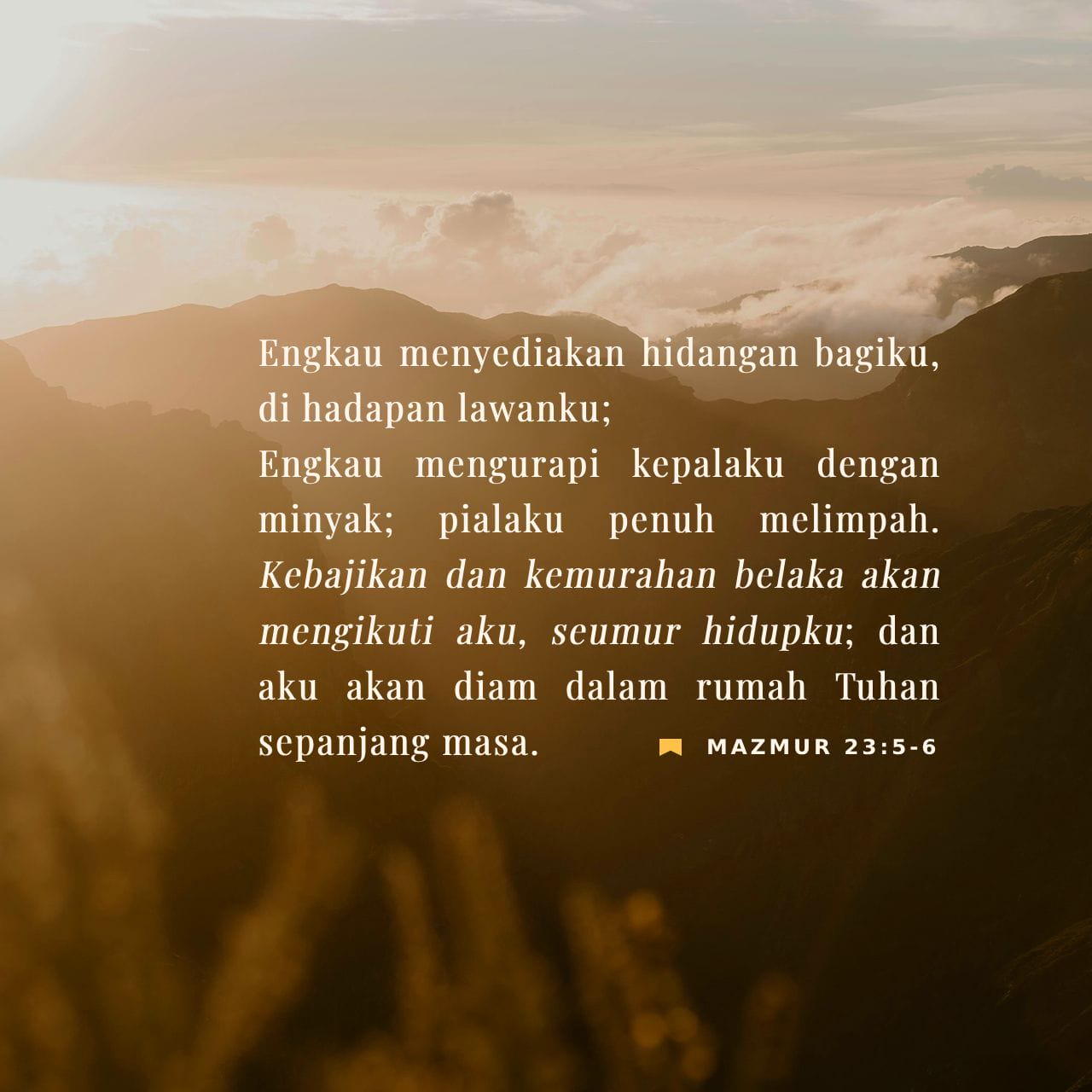 Mazmur 23:6 Kebajikan dan kemurahan belaka akan mengikuti aku, seumur hidupku; dan aku akan diam ...