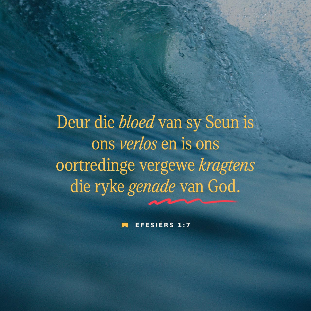 EFESIËRS 1:7 Deur die bloed van sy Seun is ons verlos en is ons oortredinge vergewe kragtens die ...