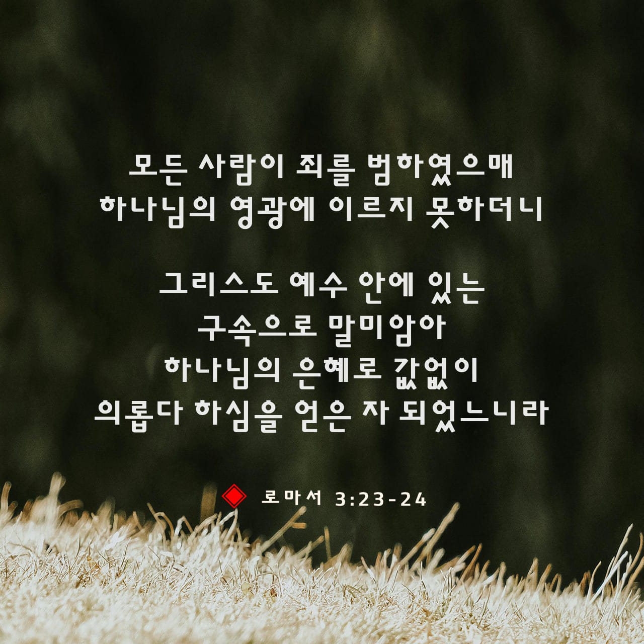 로마서 3:23-24 모든 사람이 죄를 범하였으매 하나님의 영광에 이르지 못하더니 그리스도 예수 안에 있는 구속으로 말미암아 ...