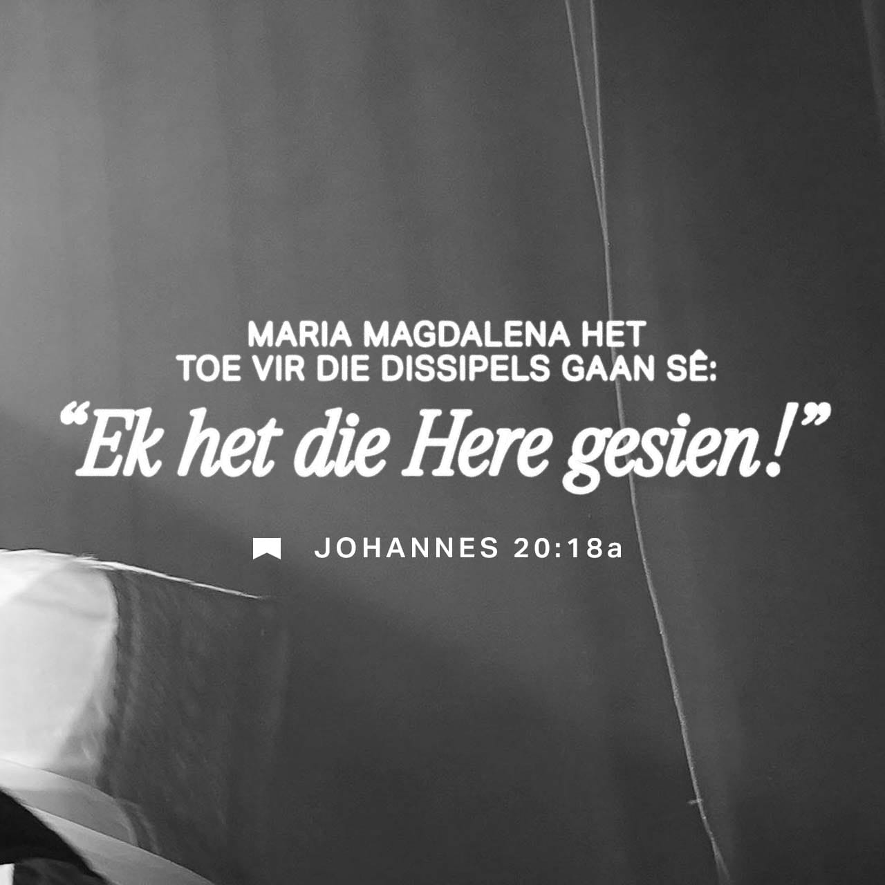 JOHANNES 20:18 Maria Magdalena het toe vir die dissipels gaan sê: “Ek ...