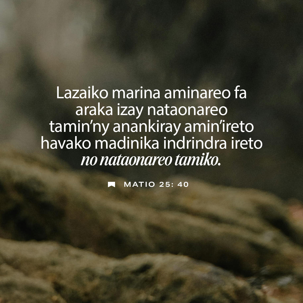 Matio 25:40 (MG1865) - Dia hamaly ny Mpanjaka ka hanao ami | YouVersion