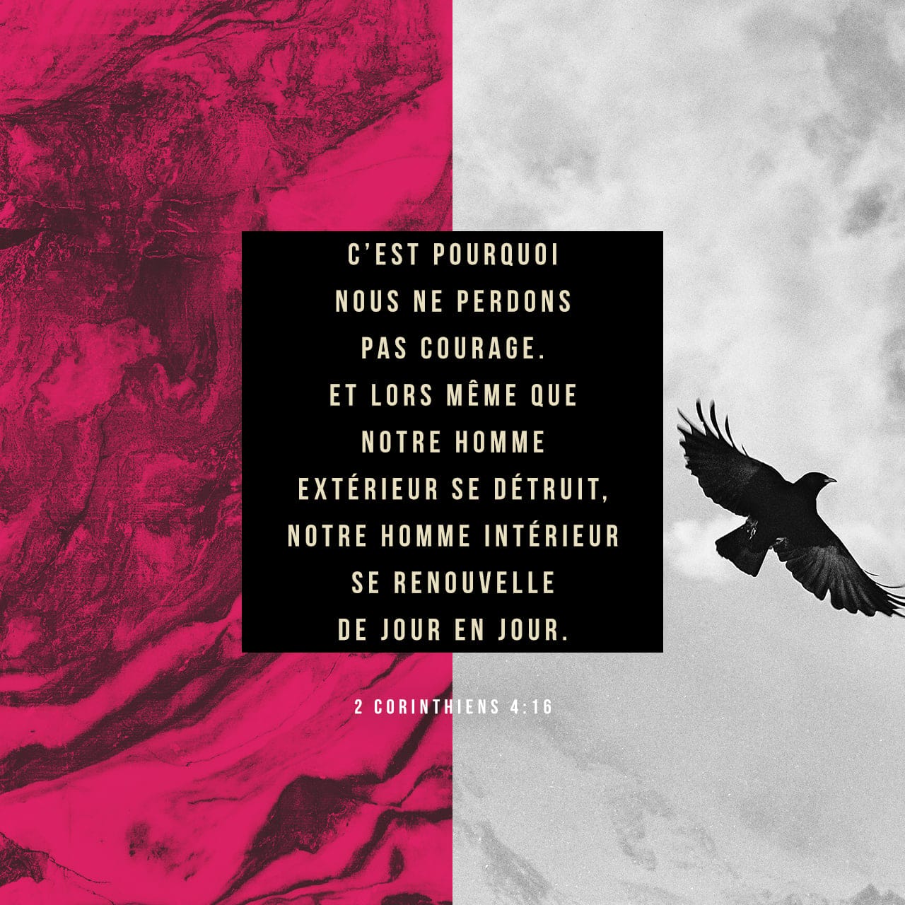 2 Corinthiens 4:16-17 C’est pourquoi nous ne perdons pas courage. Et lors même que notre homme ...