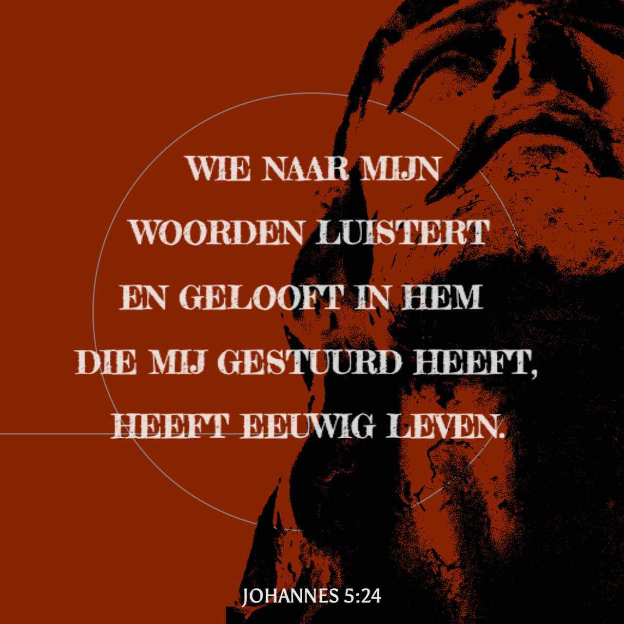 Johannes 5:24 Het is zoals Ik zeg: wie naar mijn woorden luistert en gelooft in Hem die Mij ...