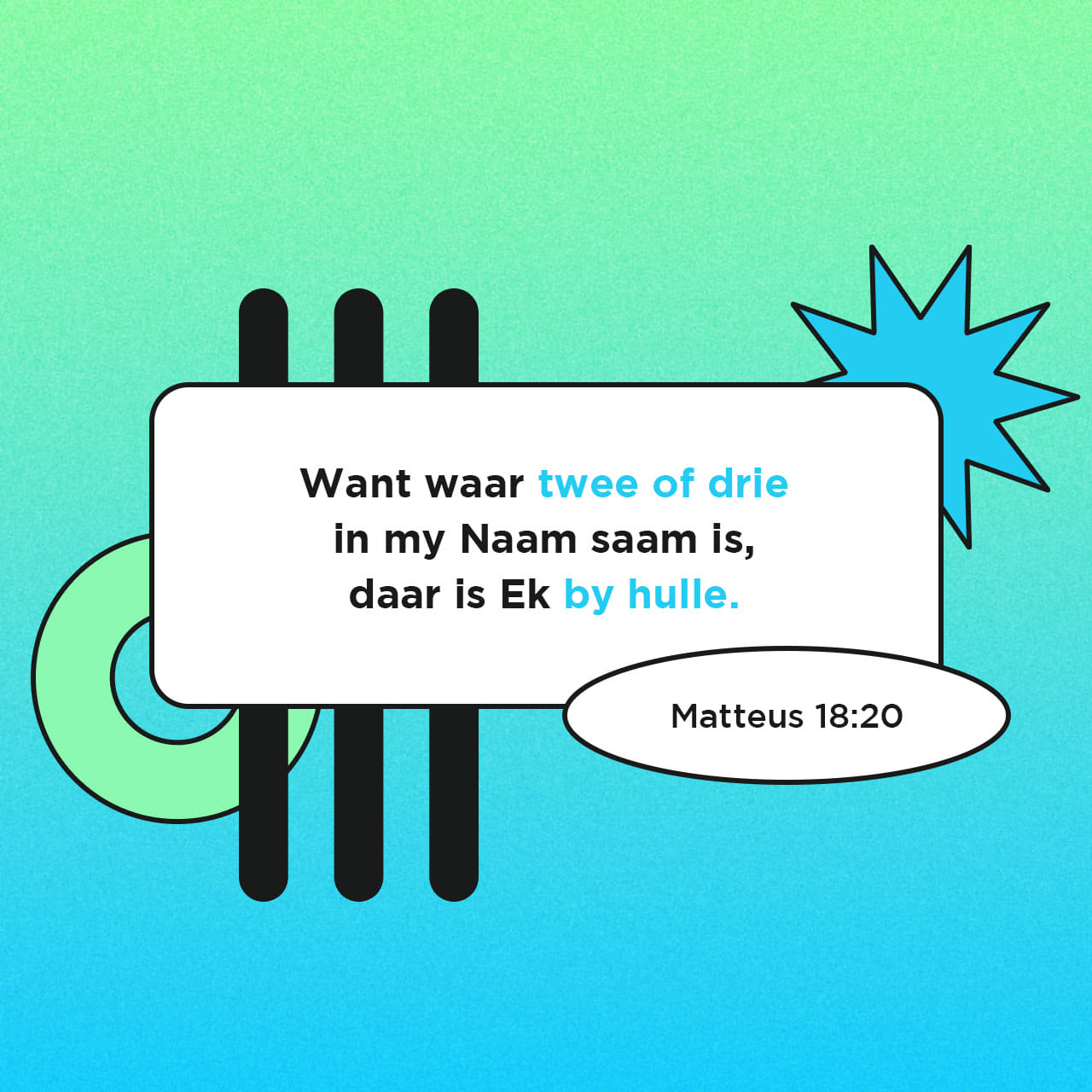 MATTEUS 18:20-21 want waar twee of drie in my Naam saam is, daar is Ek ...